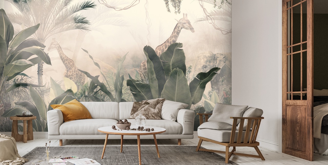 Giraffe Jungle Exploration Wall Mural | Wallsauce US
