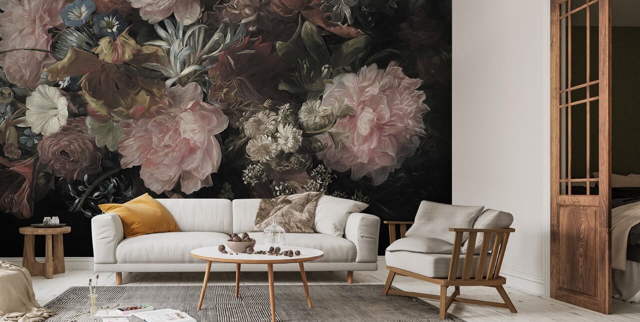 Dunkle Blumenstrauß-Tapete | Wallsauce DE