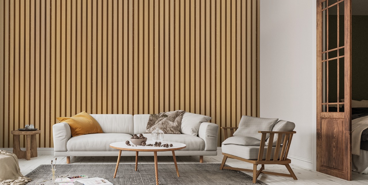 Light Oak Effect Wooden Slat Wallpaper Mural | Wallsauce US