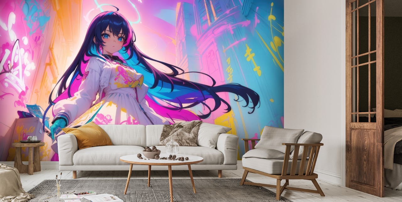 Neon Graffiti Girl Wall Mural | Wallsauce US