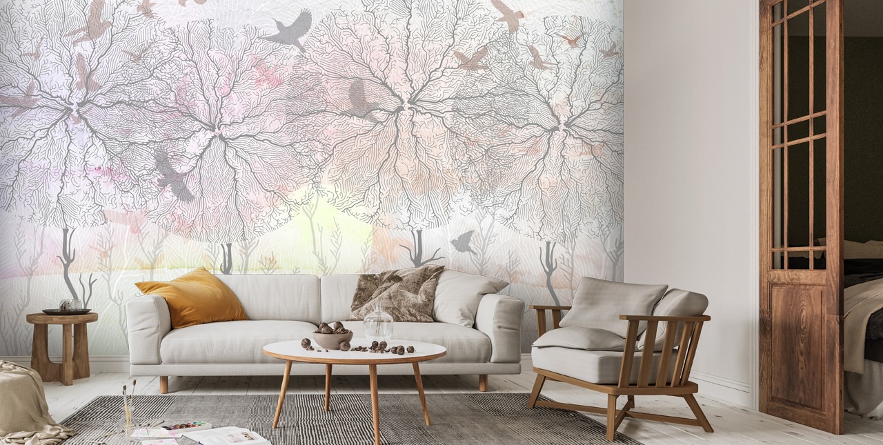 Graphic Trees Mural By Marina Stupakova | Wallsauce US