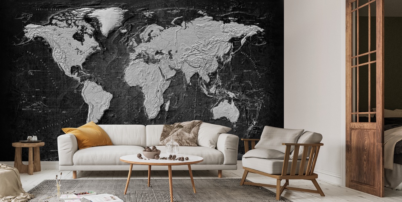Industrial Map Terrain Dark Wallpaper Mural | Wallsauce US
