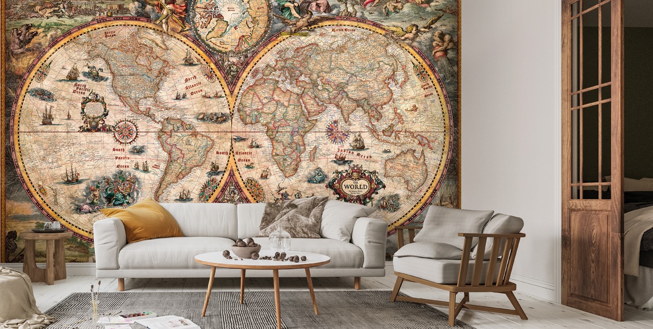 World Map Vintage Mural by Ray & Co | Wallsauce US
