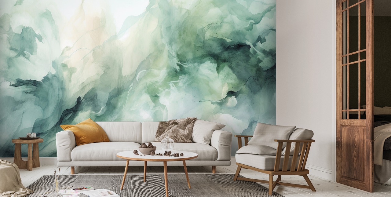 Liquid Sage Smoke Mural | Wallsauce UK