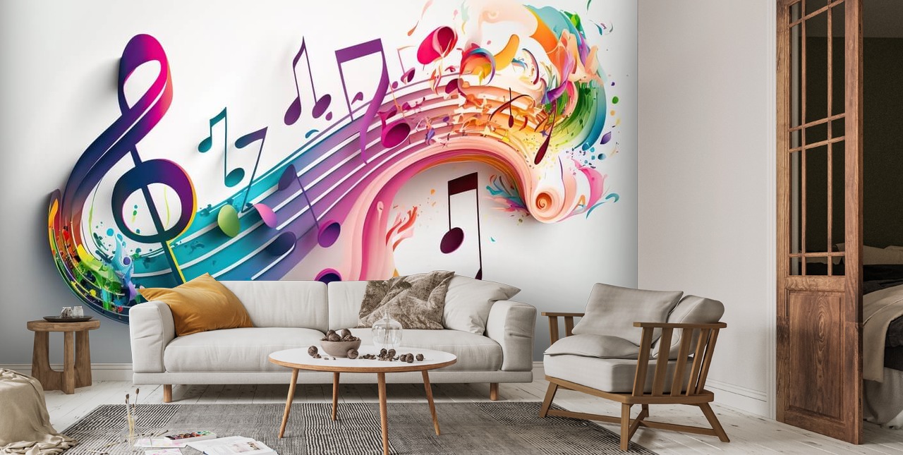 Illustration colorful musical notes ai generative | Wallsauce US