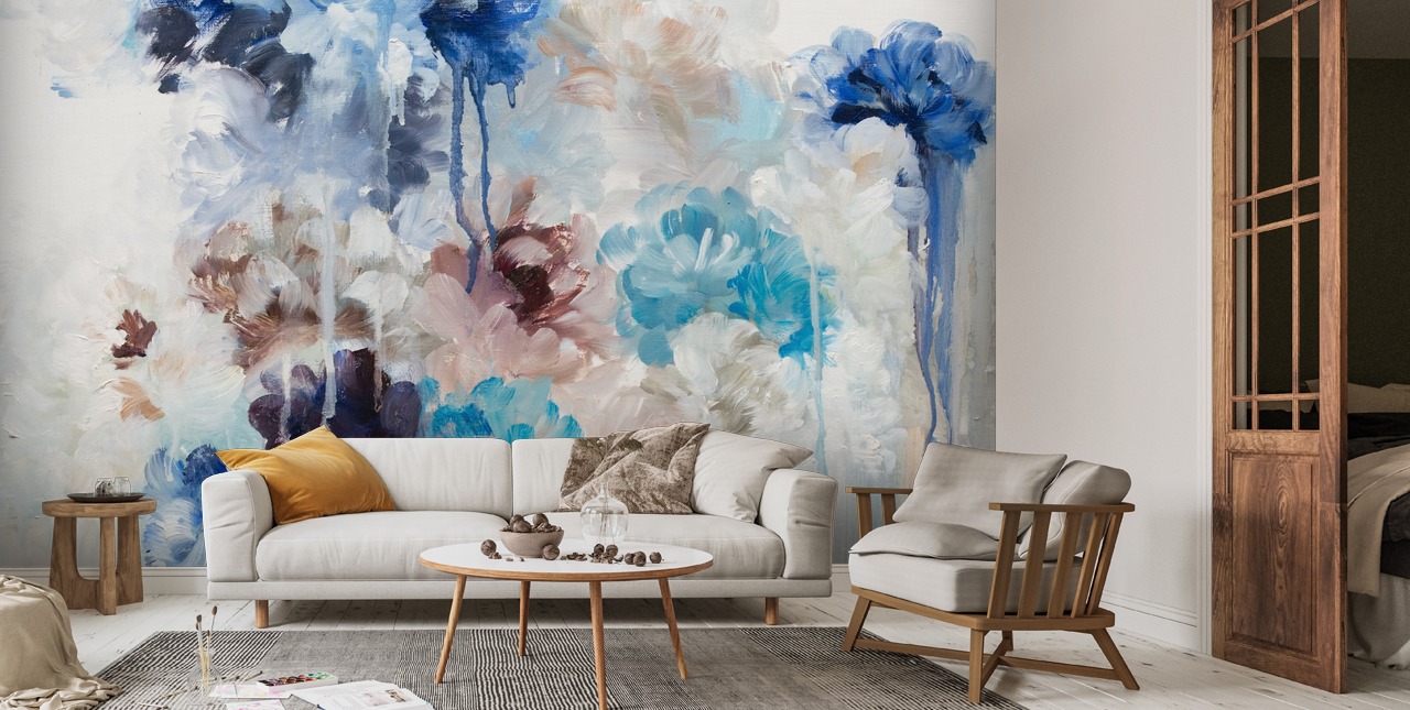 Blue Bouquet Mural By Rebeca Lopez Gonzalez | Wallsauce EU