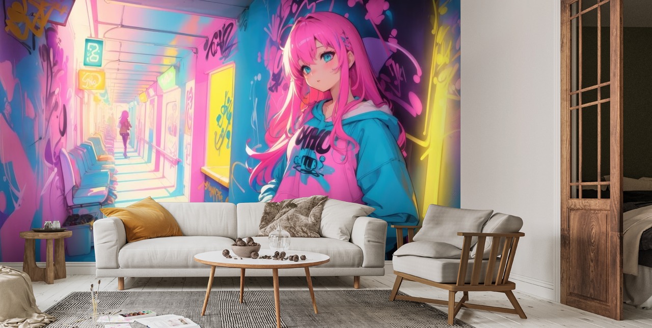Anime Graffiti Girl Wall Mural | Wallsauce AU
