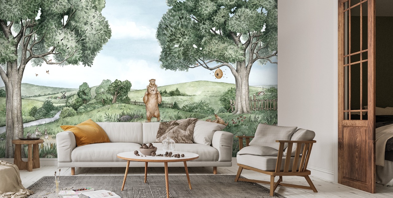 Bears & Bees Wall Mural By Kikki Belle | Wallsauce US