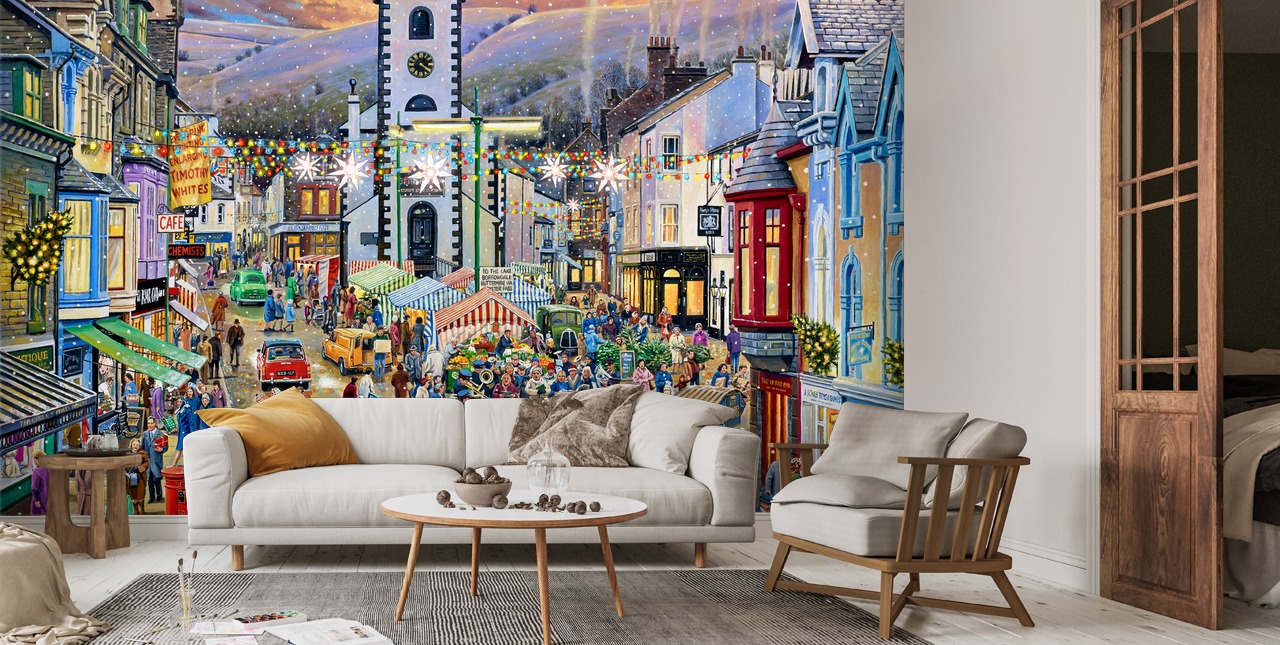 Keswick Christmas Market Mural By Trevor Mitchell | Wallsauce US