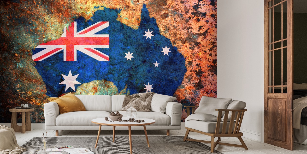 Australian Flag On Rust Wallpaper Mural | Wallsauce US