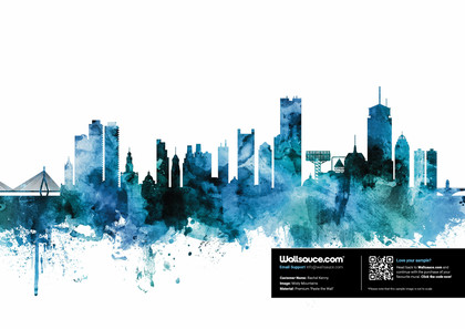 Boston, Massachusetts Blue Skyline Mural | Wallsauce US