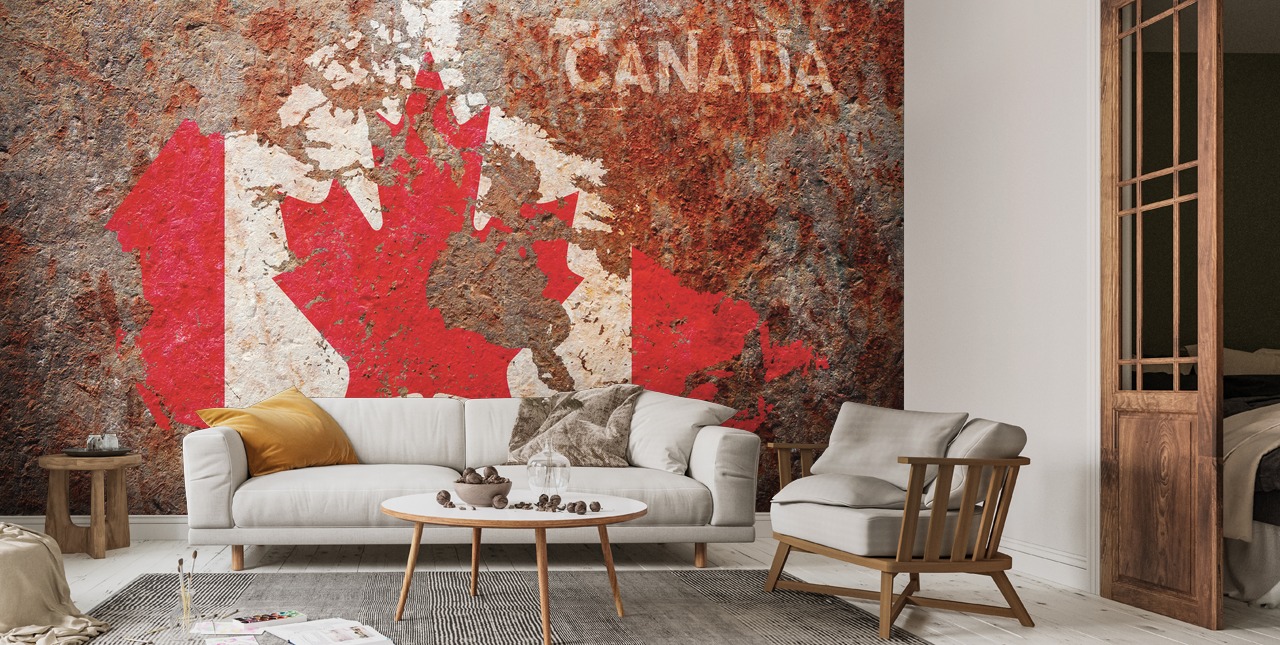 Canadian Flag On Concrete Wall Mural | Wallsauce UK