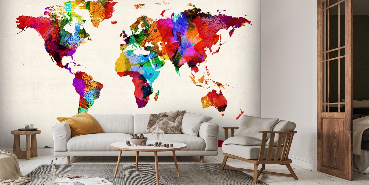 Map Of The World Abstract Painting II Mural | Wallsauce US