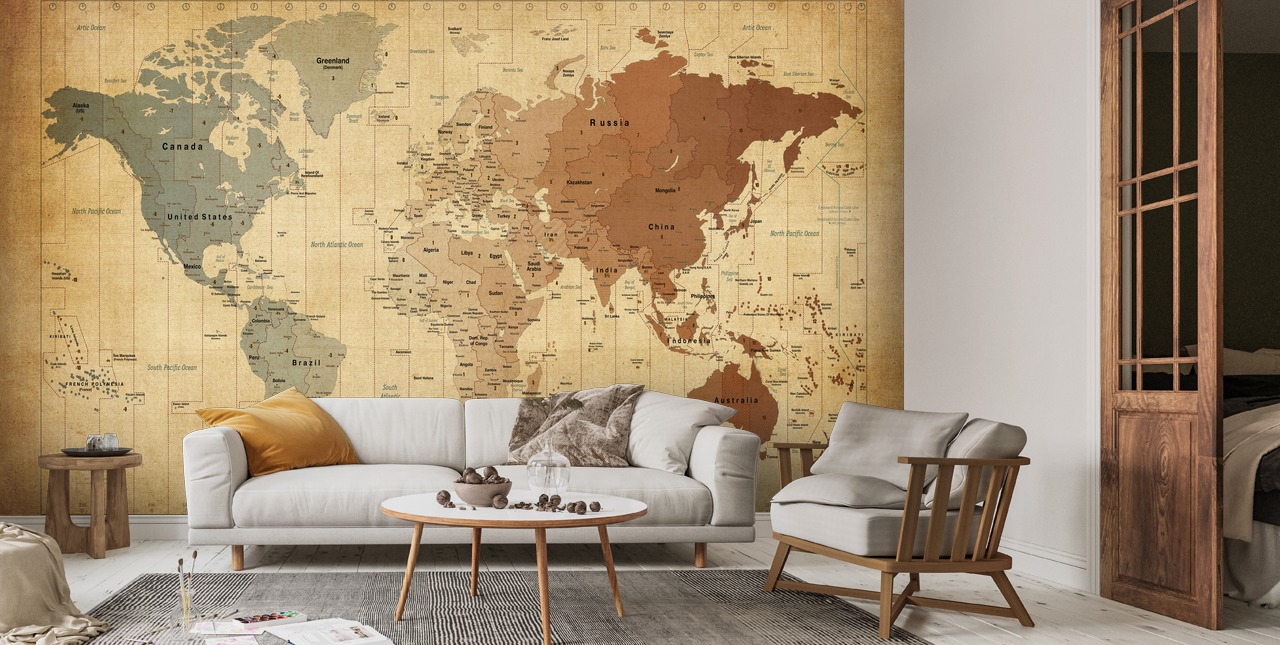 Map Of The World III Mural By Michael Tompsett | Wallsauce US