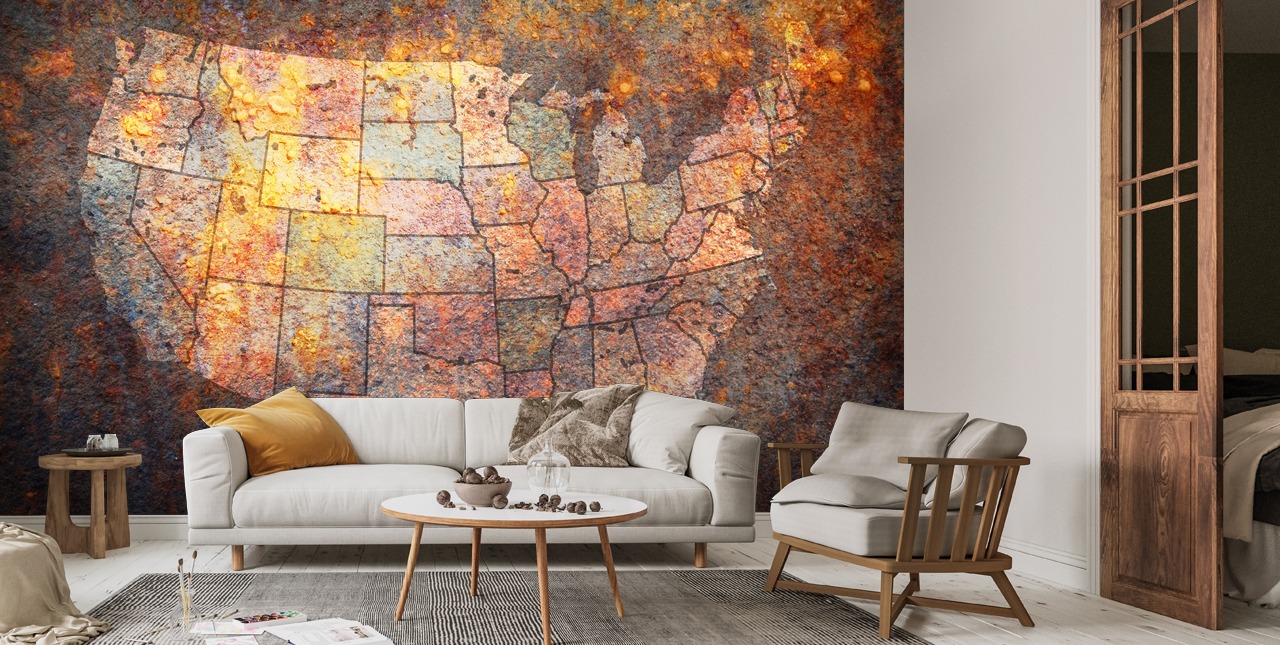 USA Map On Rust Wallpaper Mural | Wallsauce US