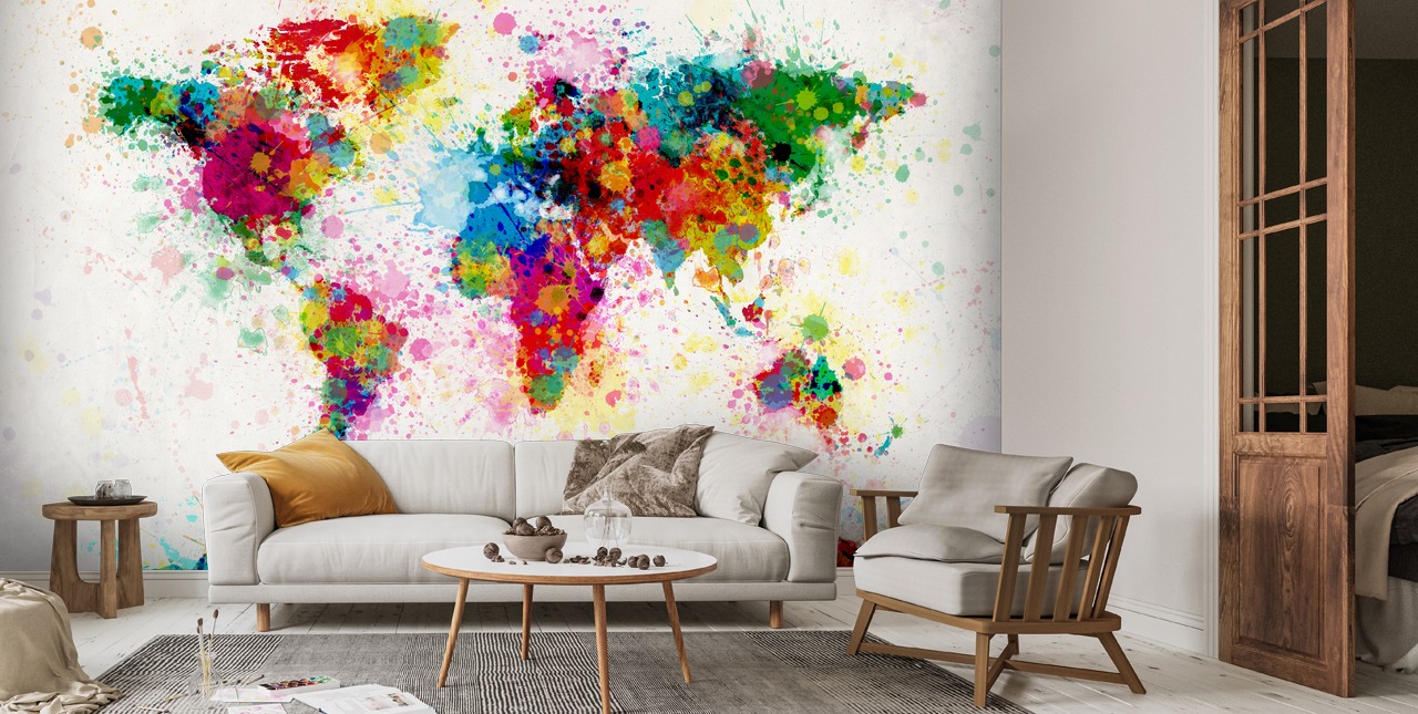 World Map Paint Drops III Mural By Michael Tompsett | Wallsauce UK