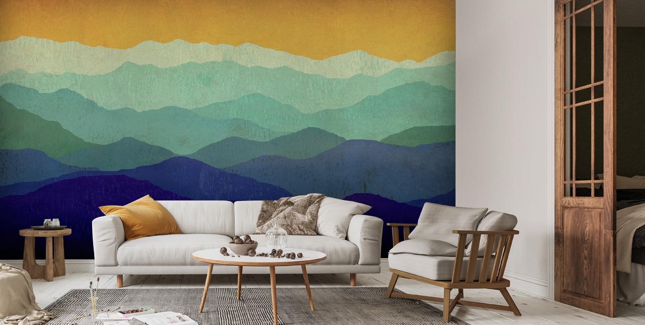 Yellow Sky Mountains Wall Mural | Wallsauce US