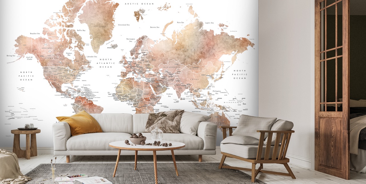 World Map Mural With Capital Cities In Spice | Wallsauce US