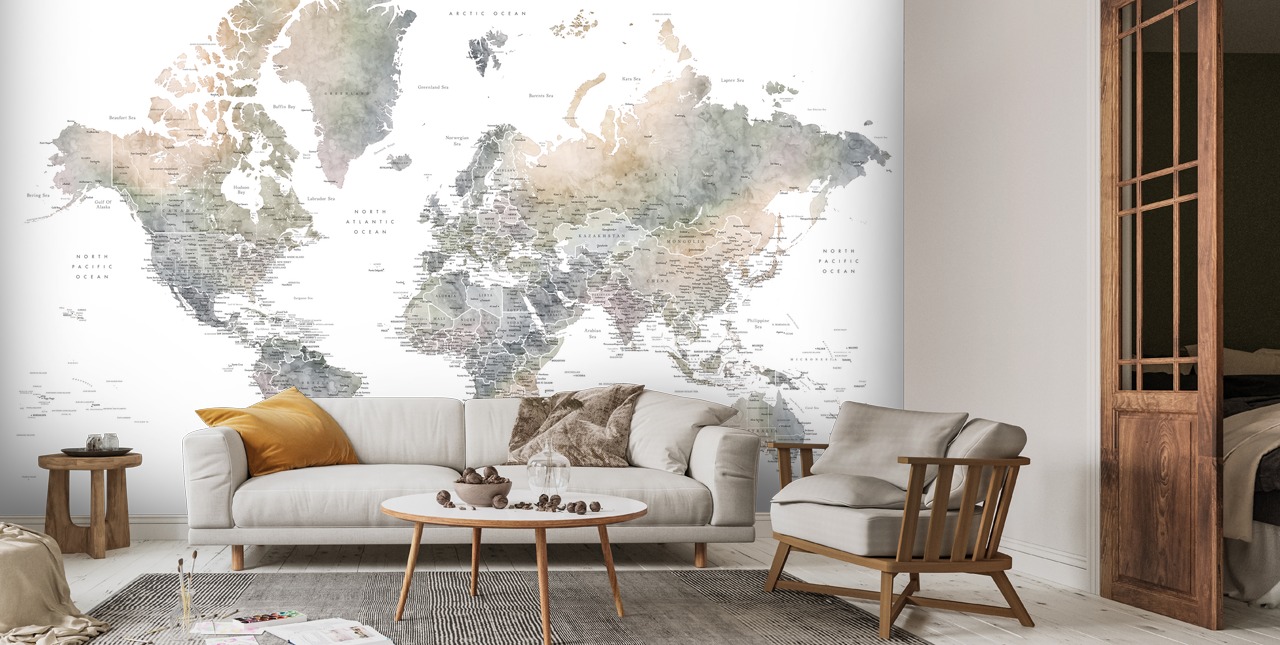 World Map Mural With Cities In Stony | Wallsauce US