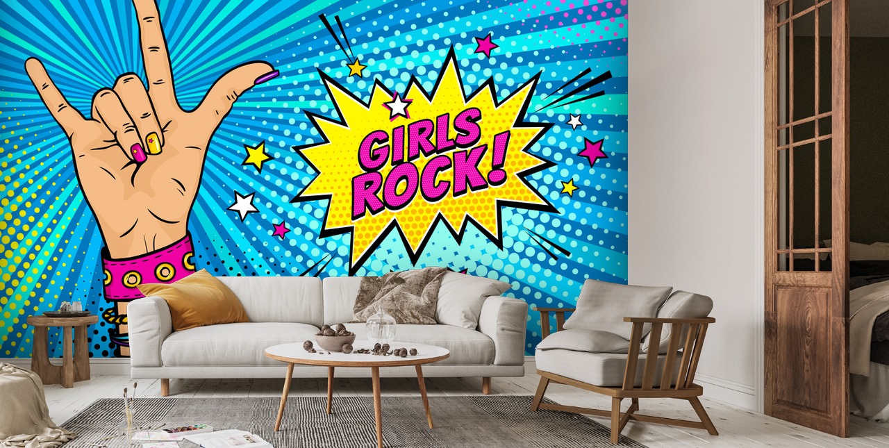 Girls Rock Pop Art Wall Mural | Wallsauce UK