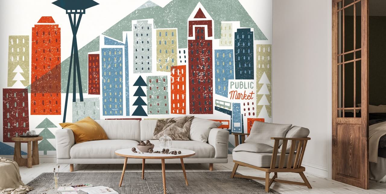 Mural de pared Seattle colorido | Wallsauce ES