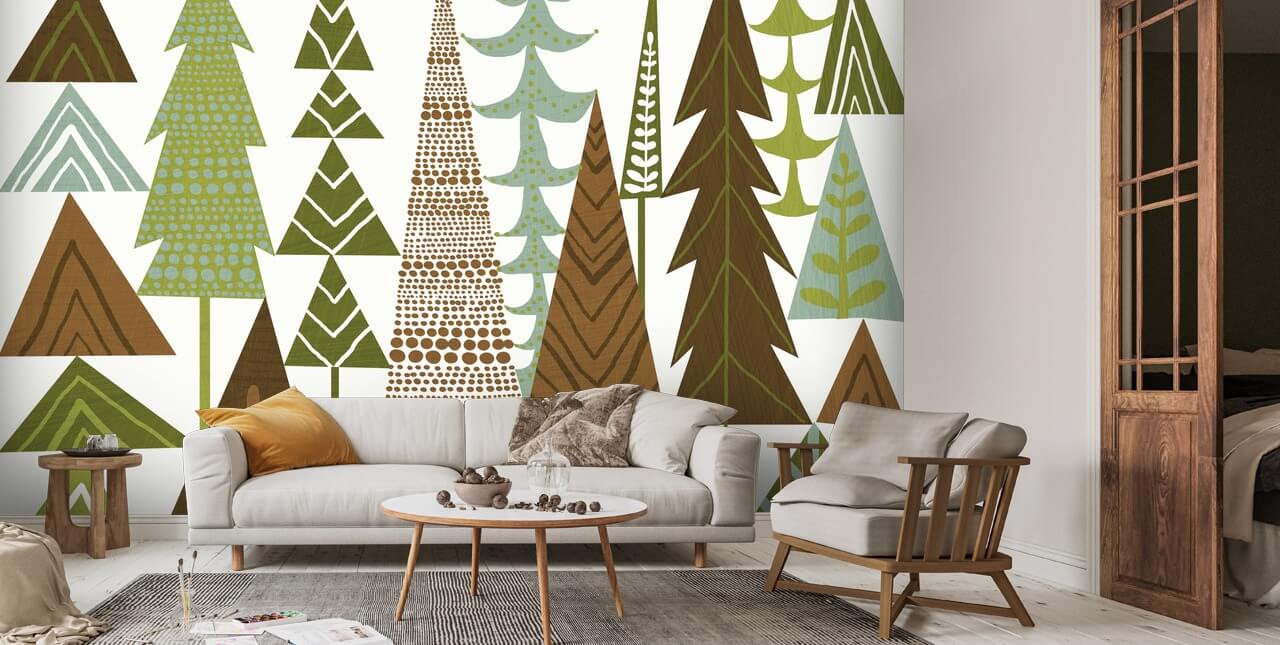 Forest Folklore Green Trees Wall Mural | Wallsauce UK
