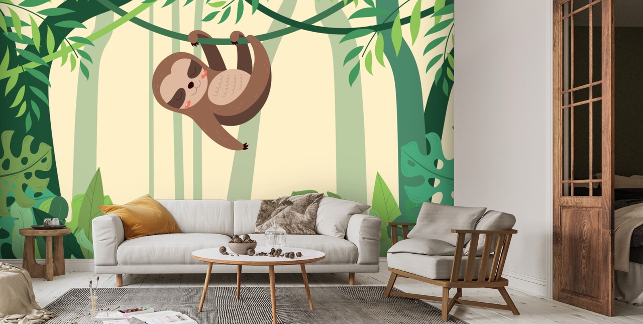 Hanging Out Sloth vægmaleri | Wallsauce DK