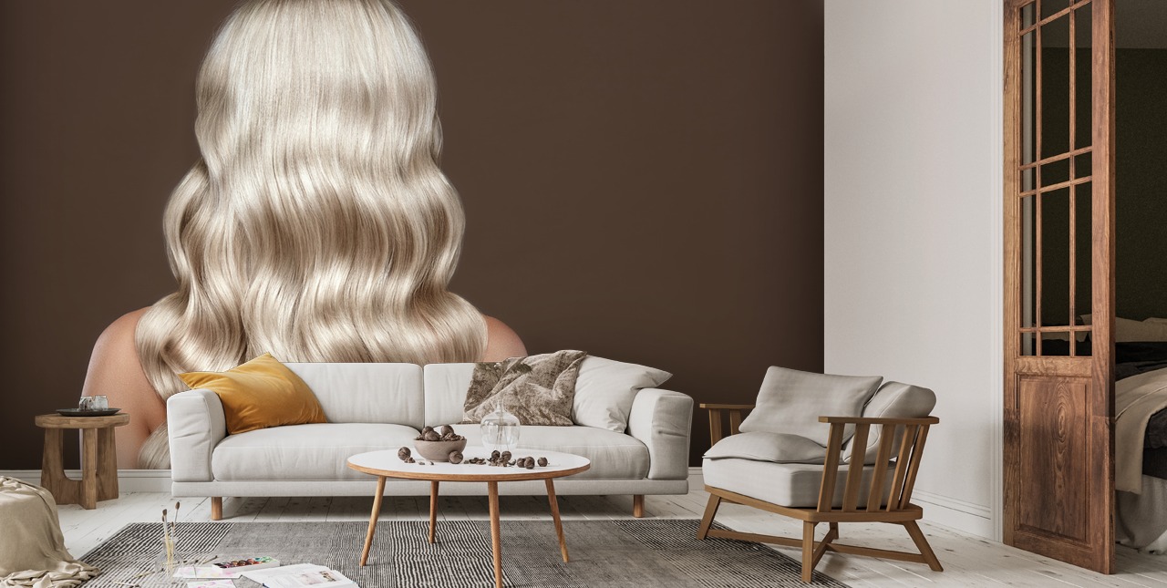 Healthy Long blonde Shiny Wavy hair back view. Volume shampoo. Blond ...