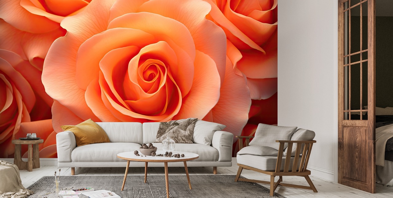 Macro photography of vibrant peach orange rose petals from Sangerhauser ...