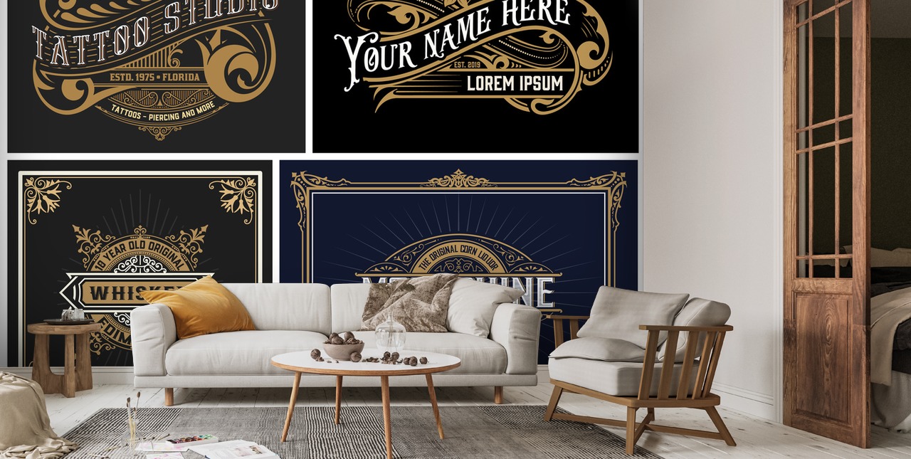 Set of 4 vintage Logos. Vector layered | Wallsauce US