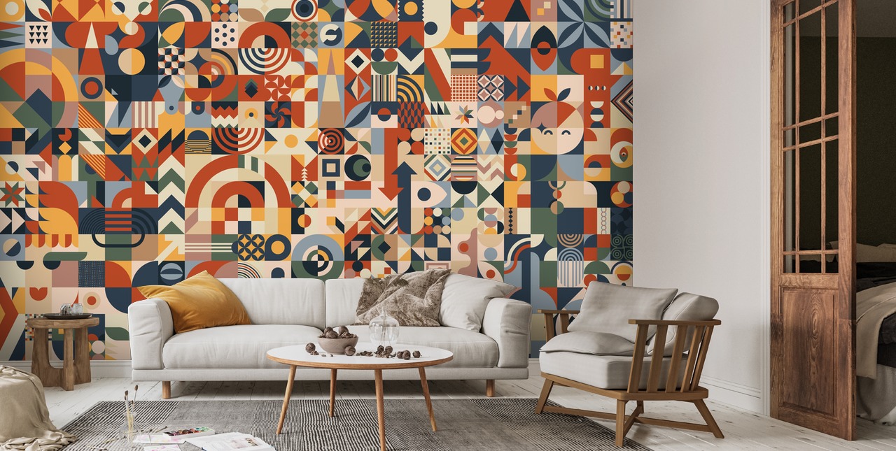 Muurschildering met abstracte blokken | Wallsauce NL