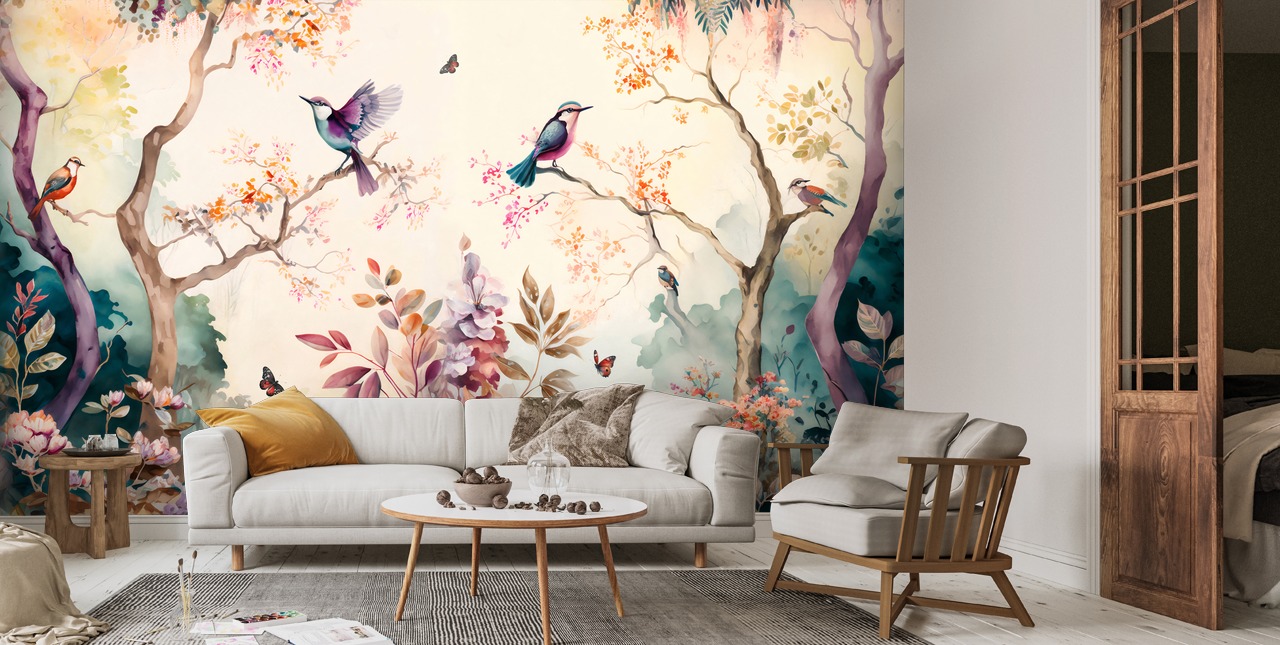 Bird Party Wallpaper Mural | Wallsauce US