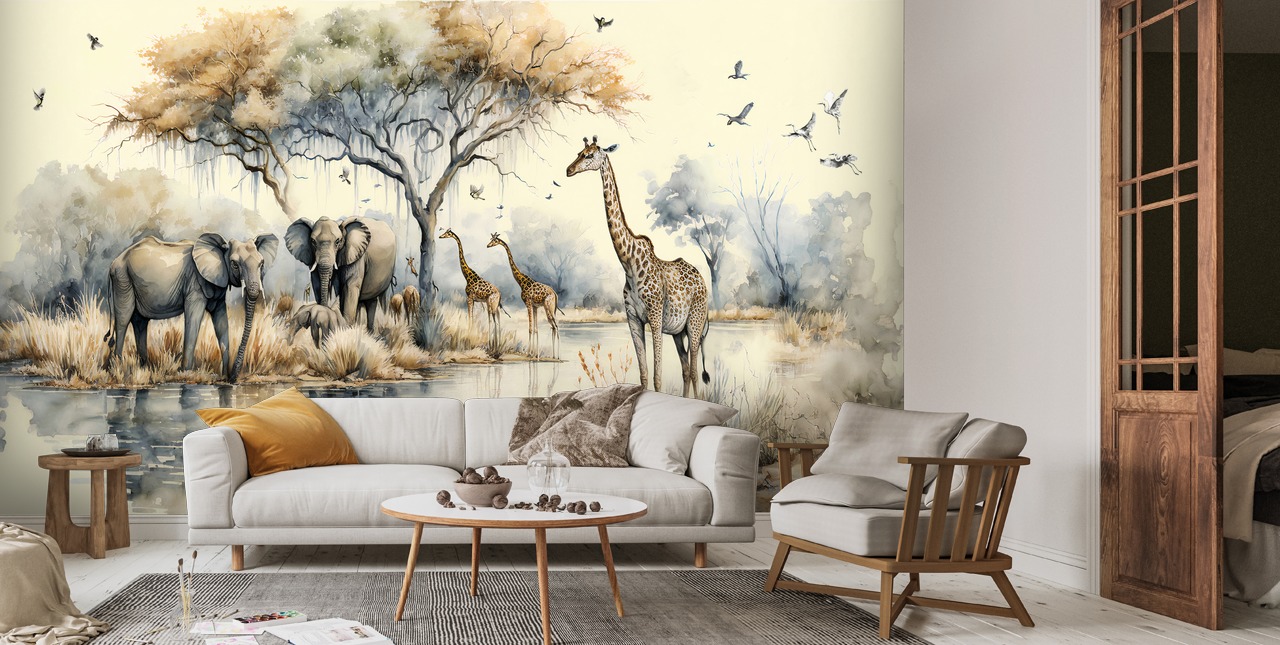 Safari Oasis Wallpaper Mural | Wallsauce US
