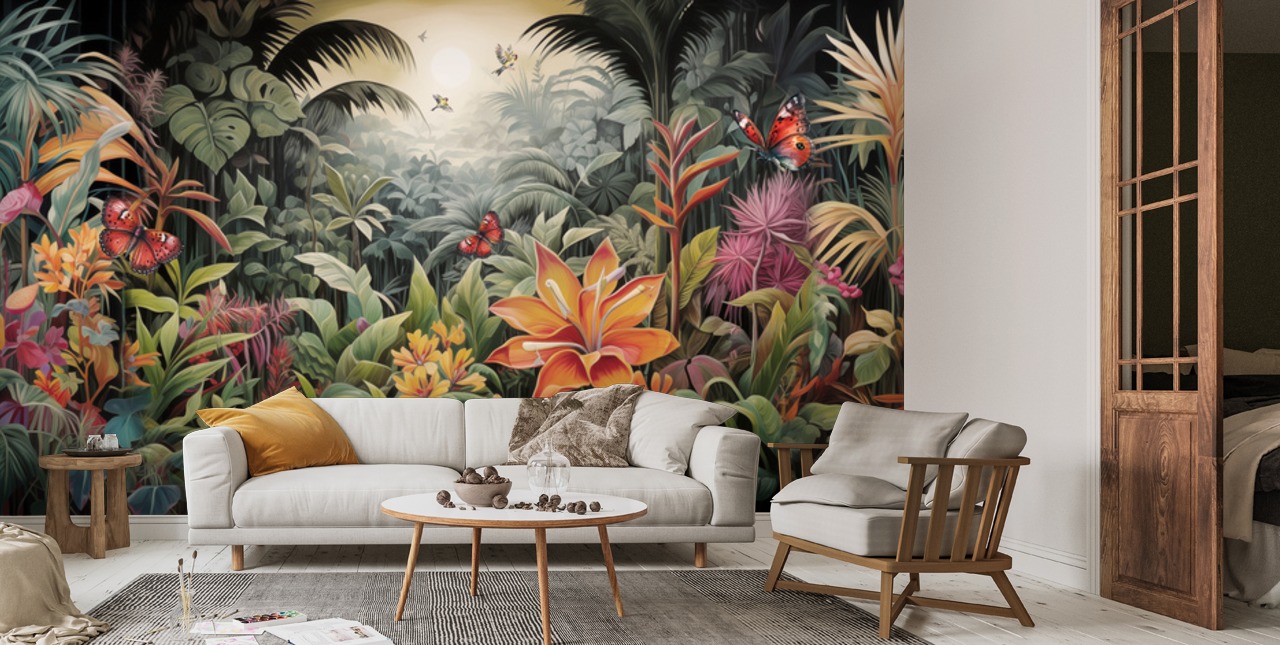 Tropical Jungle Landscape Wallpaper Mural | Wallsauce UK