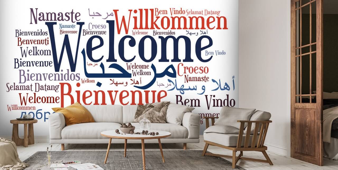 Welcome Wordcloud Mural | Wallsauce US