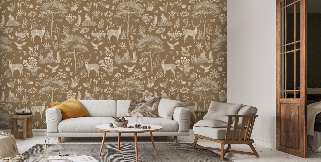 Vintage Brown Fantastic Forest Wallpaper Mural | Wallsauce UK