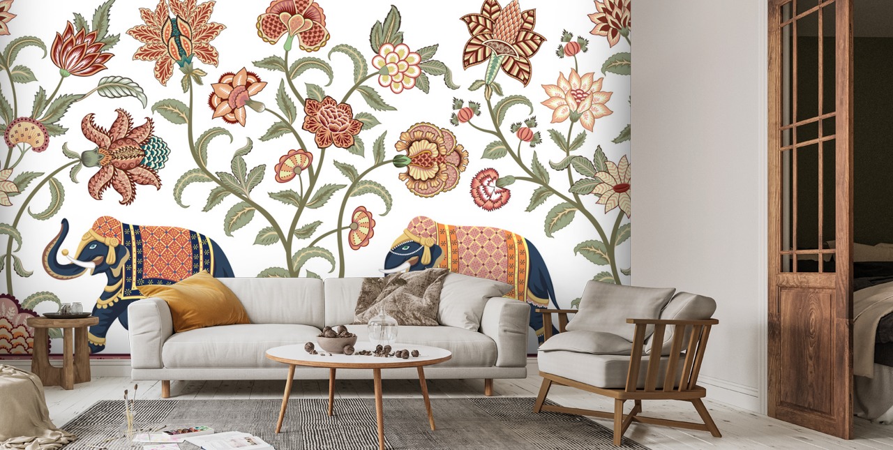 Vandrende indiske elefanter Tapetmaleri | Wallsauce DK