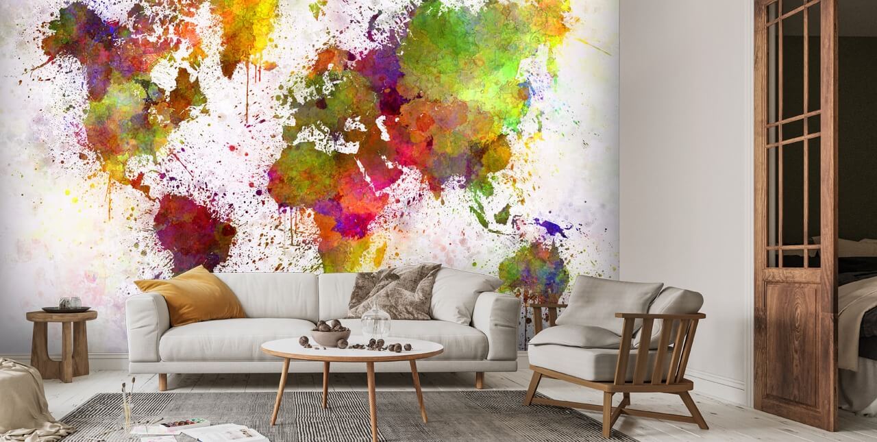 World Map Colour Splash Wallpaper | Wallsauce UK
