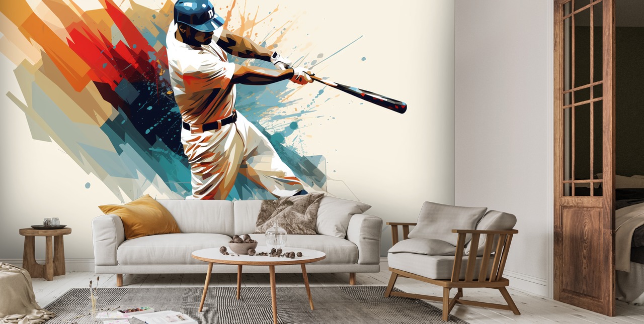 Baseball Illustration Wallpaper Mural | Wallsauce UK