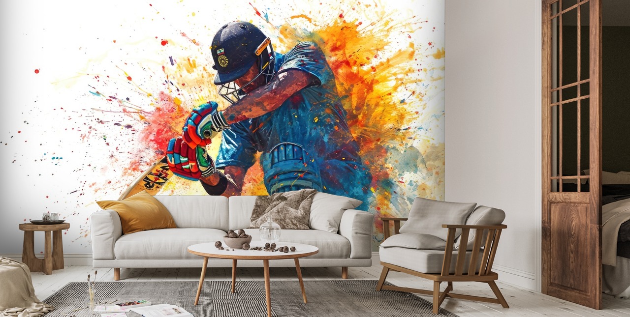 Cricket Action Shot Wallpaper Mural | Wallsauce UK