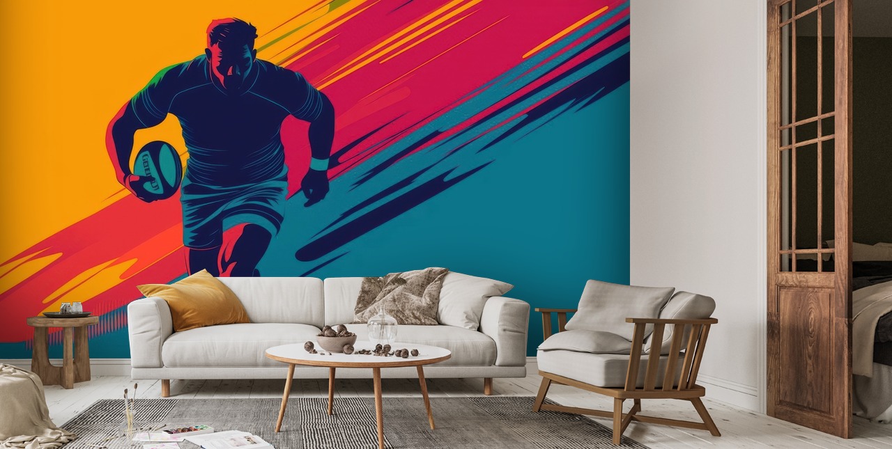 Rugby Silhouette Wallpaper Mural | Wallsauce US