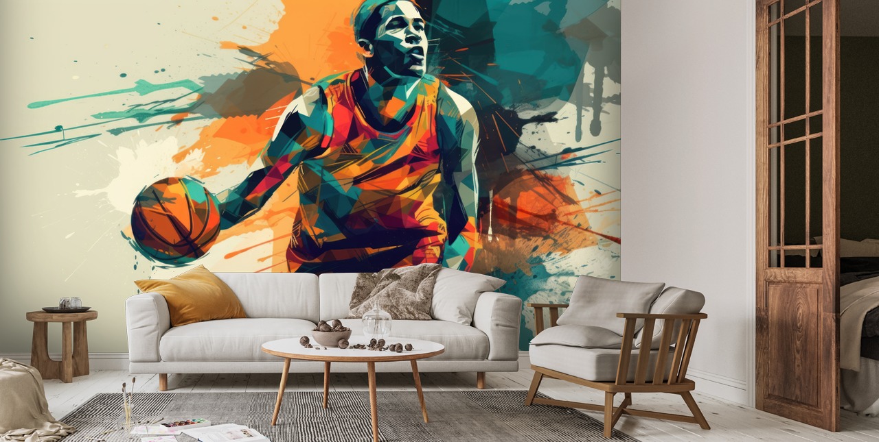 Abstract Basketball Player Wallpaper Mural | Wallsauce UK