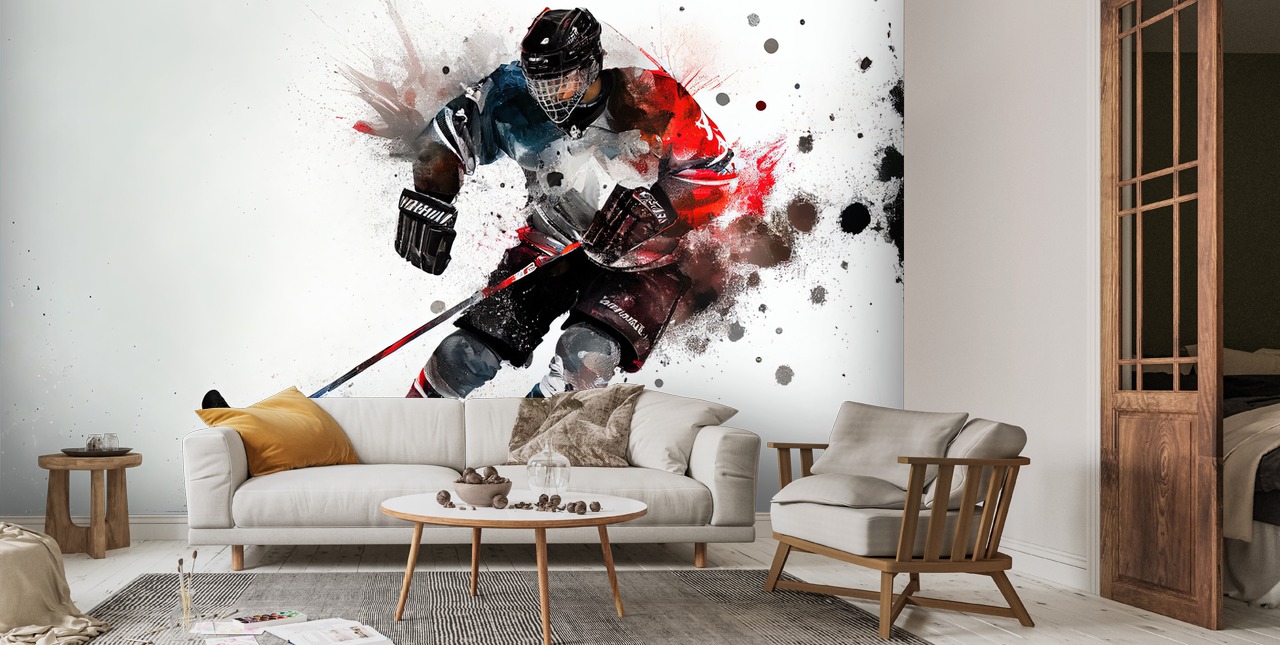 Ice Hockey Watercolor Wallpaper Mural | Wallsauce US
