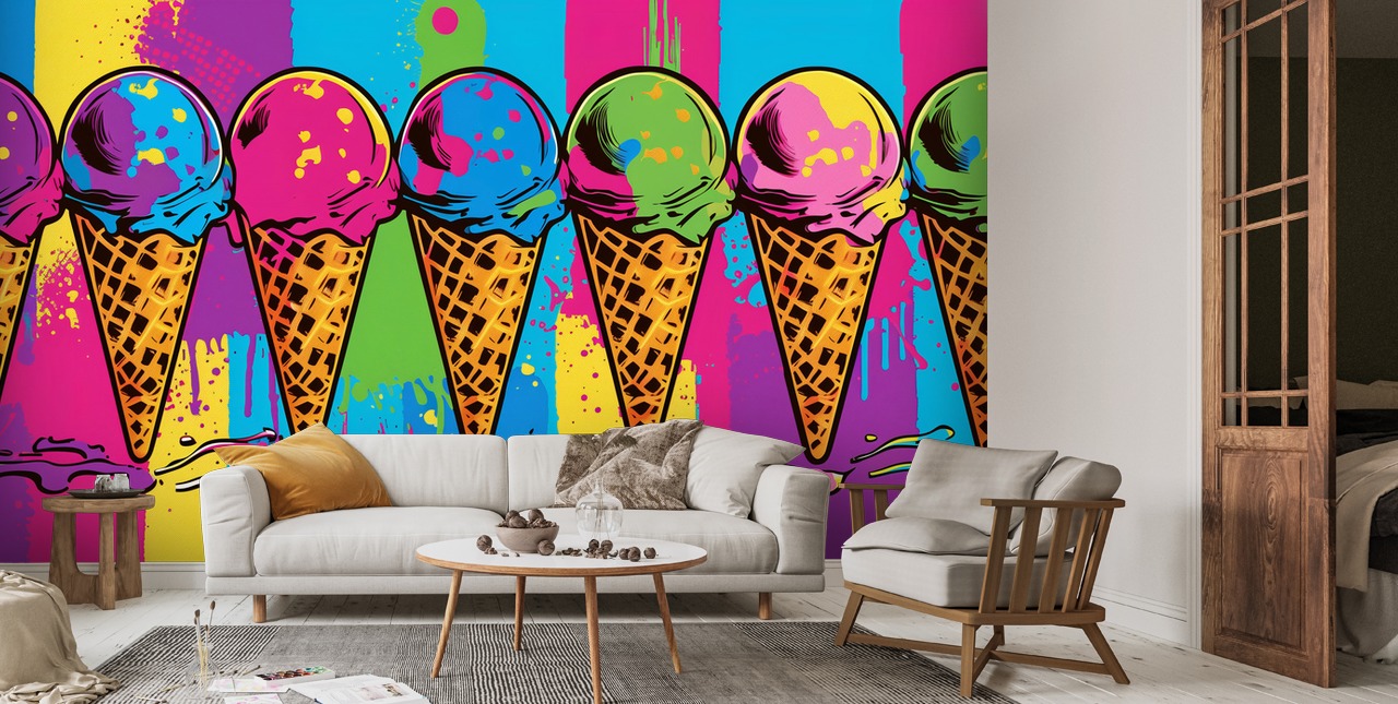Ice Cream Mural 3D Ice Cream Chocolate Spread Pink Wall Mural