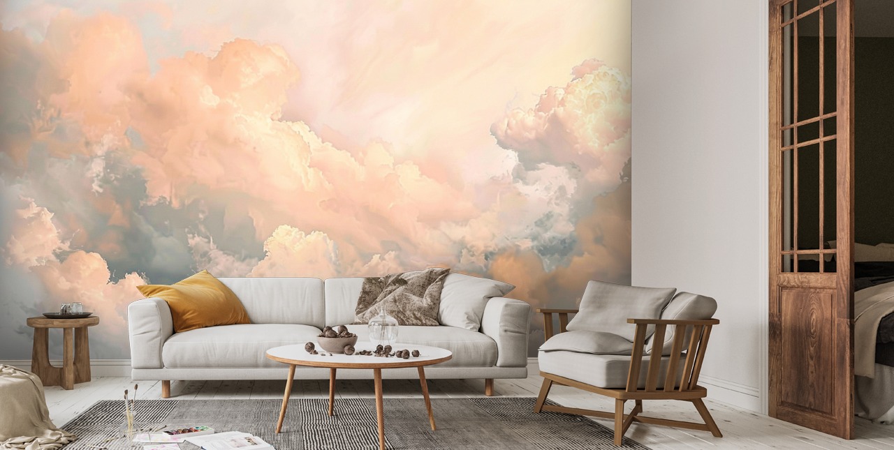 Abstract Peach Clouds Wallpaper Mural | Wallsauce UK