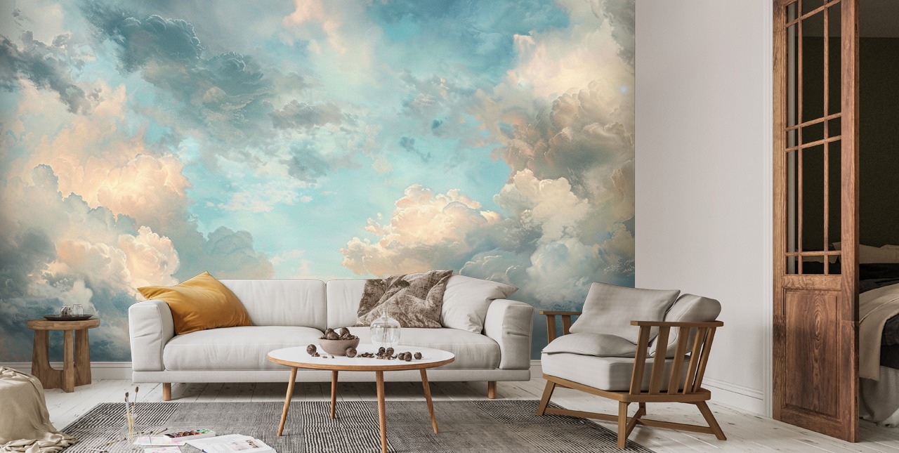 Abstract Sky Blue Clouds Wallpaper Mural | Wallsauce US