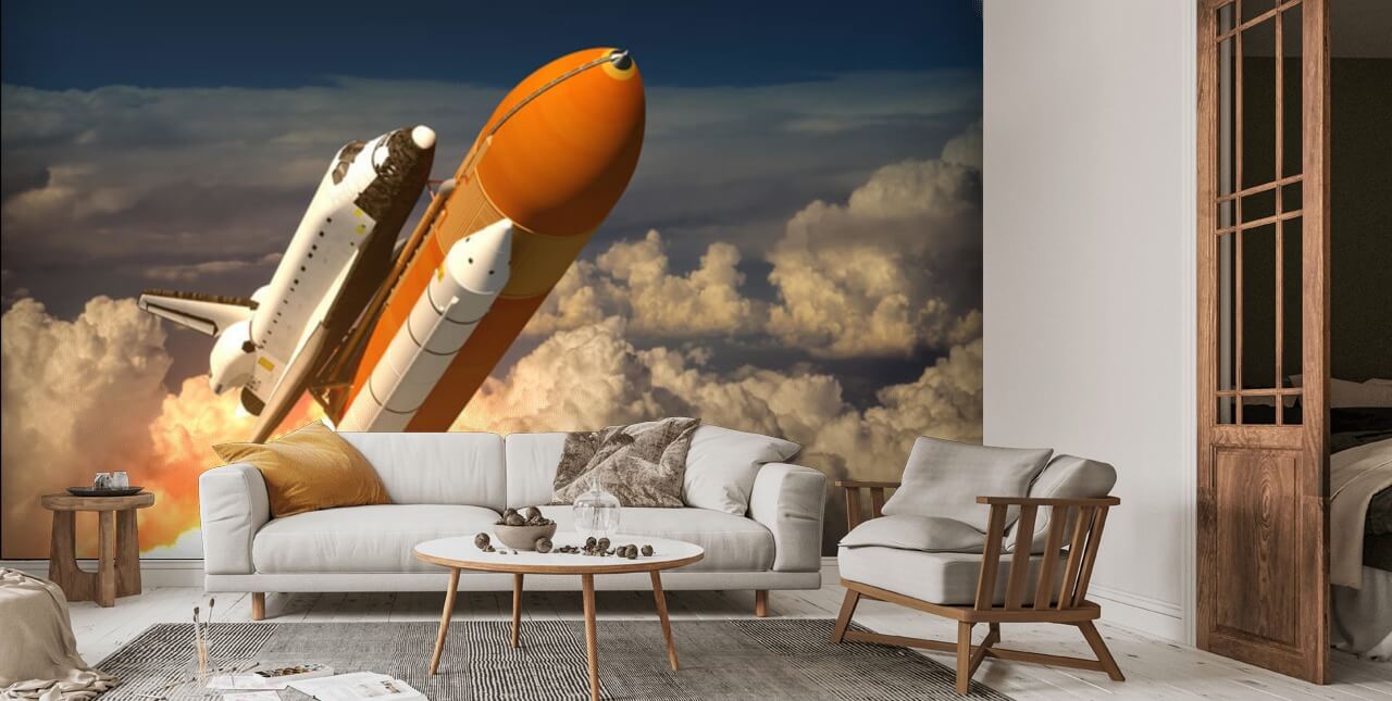 Space Shuttle In The Clouds Wallpaper Mural | Wallsauce UK