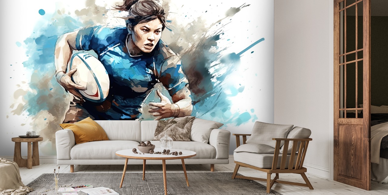 Rugby Watercolor Wallpaper Mural | Wallsauce US