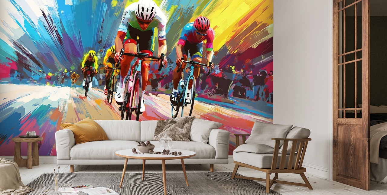 Abstract Cyclists Wallpaper Mural | Wallsauce UK