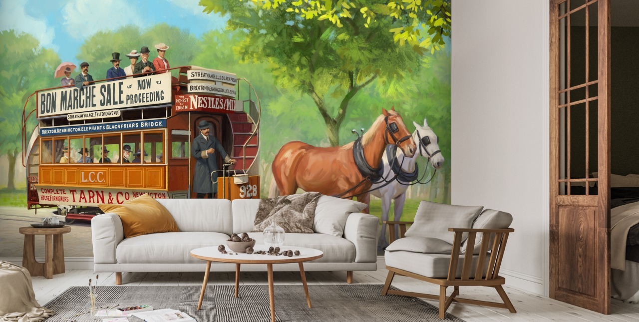 Horse-Drawn Tram Wallpaper Mural | Wallsauce UK
